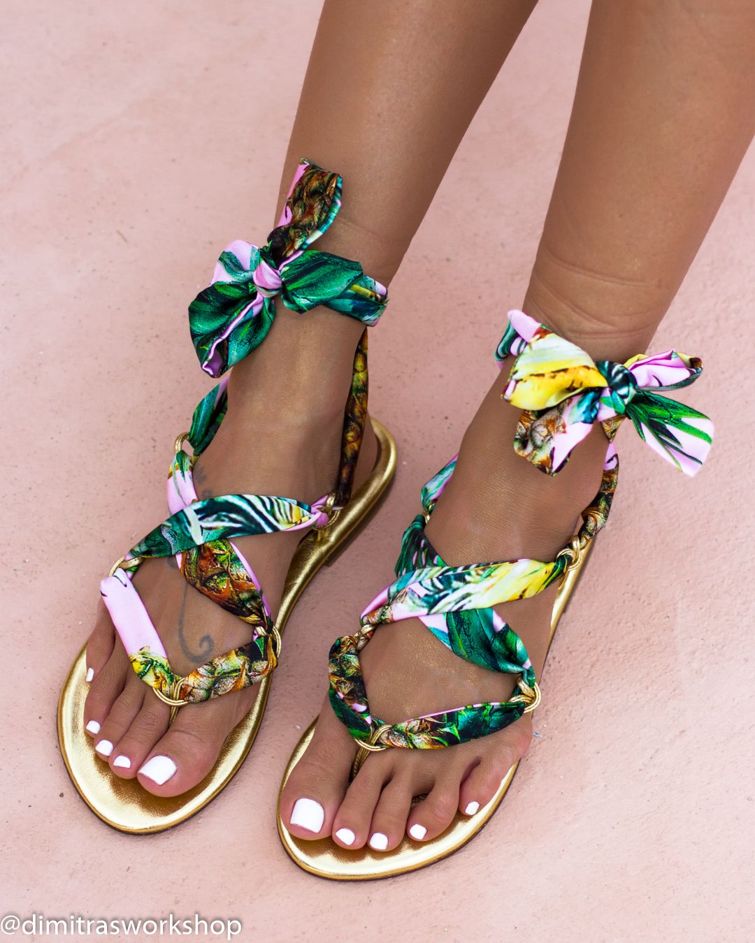 Tropical vibes gold leather sandals | dimitrasworkshop.com